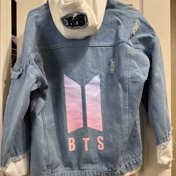 Bts | Jackets & Coats | Bts Light Denim Jacket With Hoodie Blue | Poshmark